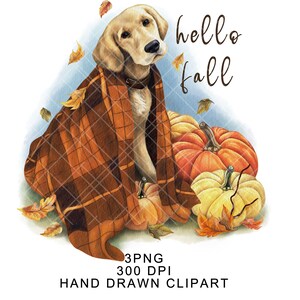 Hello Fall Dog PNG Clipart Autumn Design Cute Pumpkins - Etsy