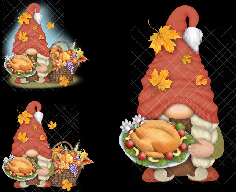 Thanksgivin Gnome PNG Clipart Autumn Gonk Cute Turkey Pumpkins - Etsy