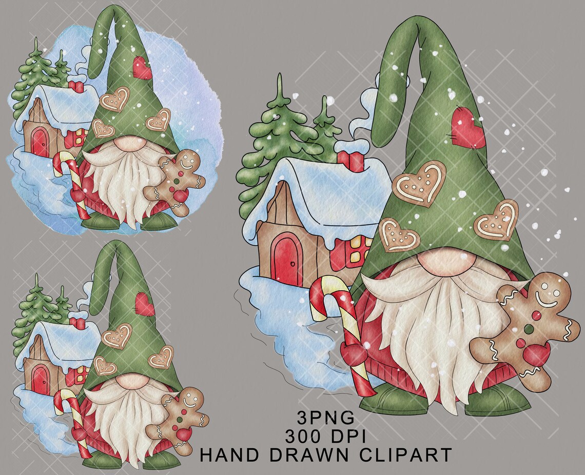 Christmas Gnome PNG Clipart Gingerbread Digital Gonk Hello - Etsy