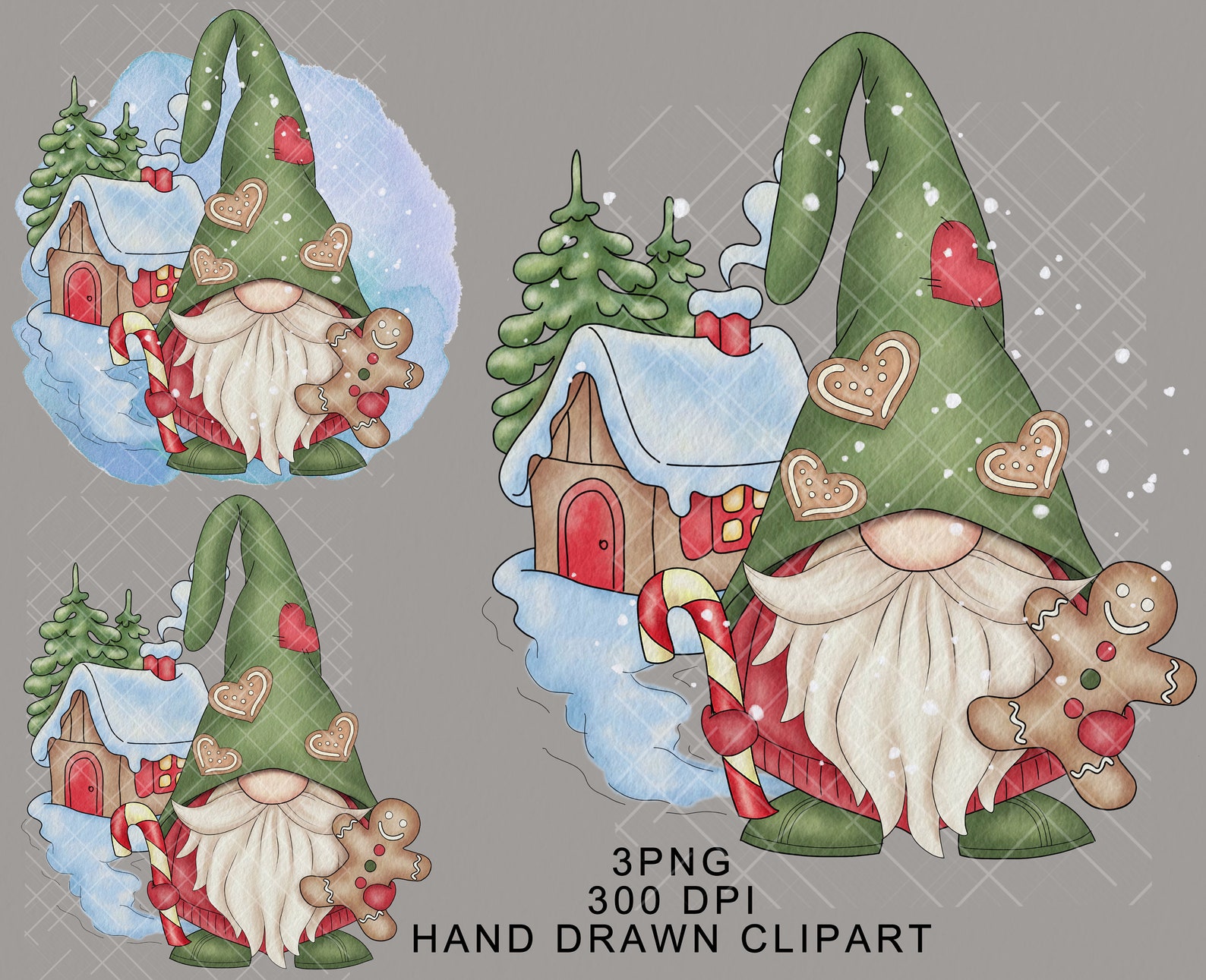 Christmas Gnome PNG Clipart Gingerbread Digital Gonk Hello - Etsy