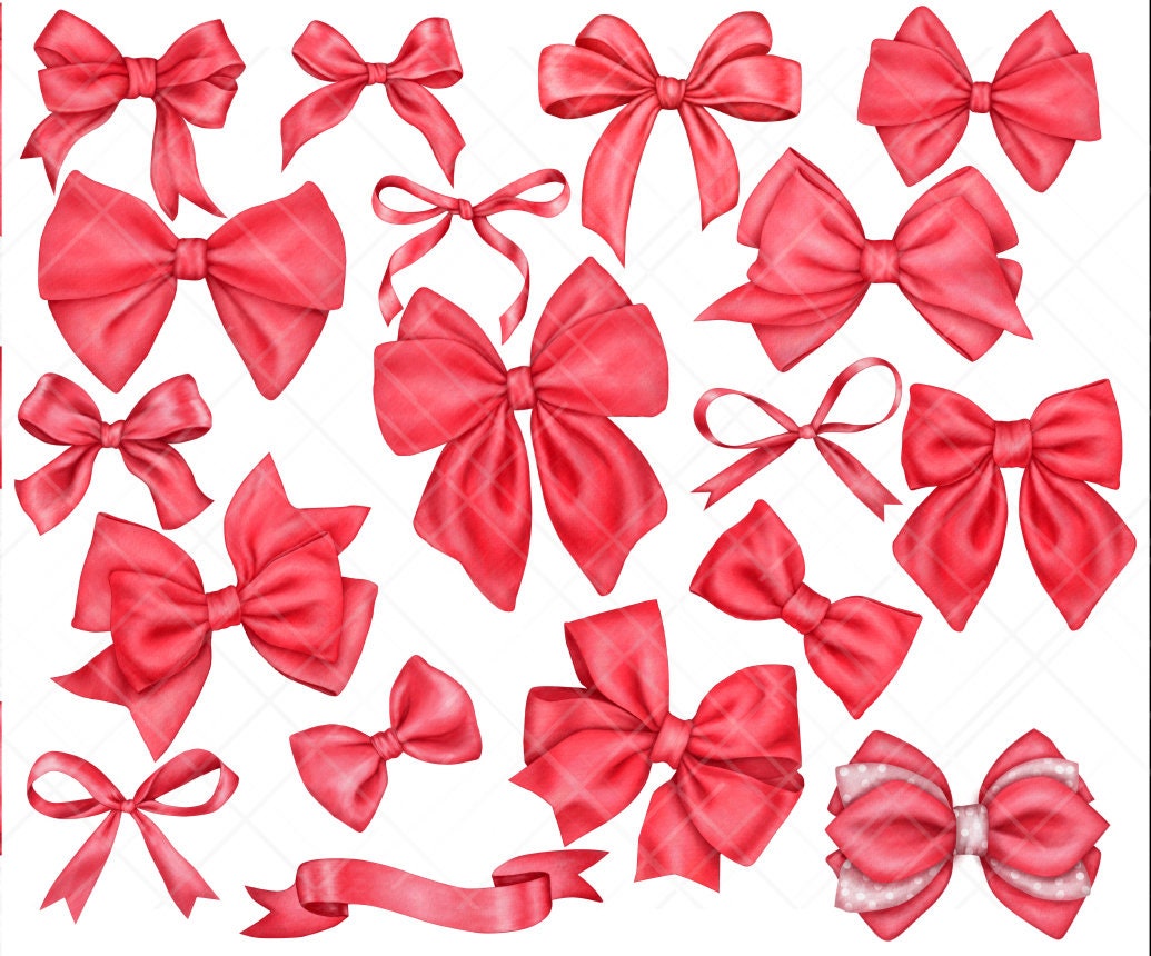 Watercolor Red Ribbon Bows PNG Clipart Graphics Handpainted | Etsy