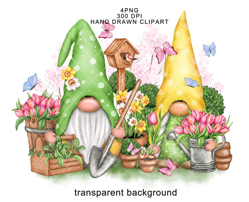 Spring Gnomes PNG Sublimation Garden Flag Clipart Cute Gonk - Etsy