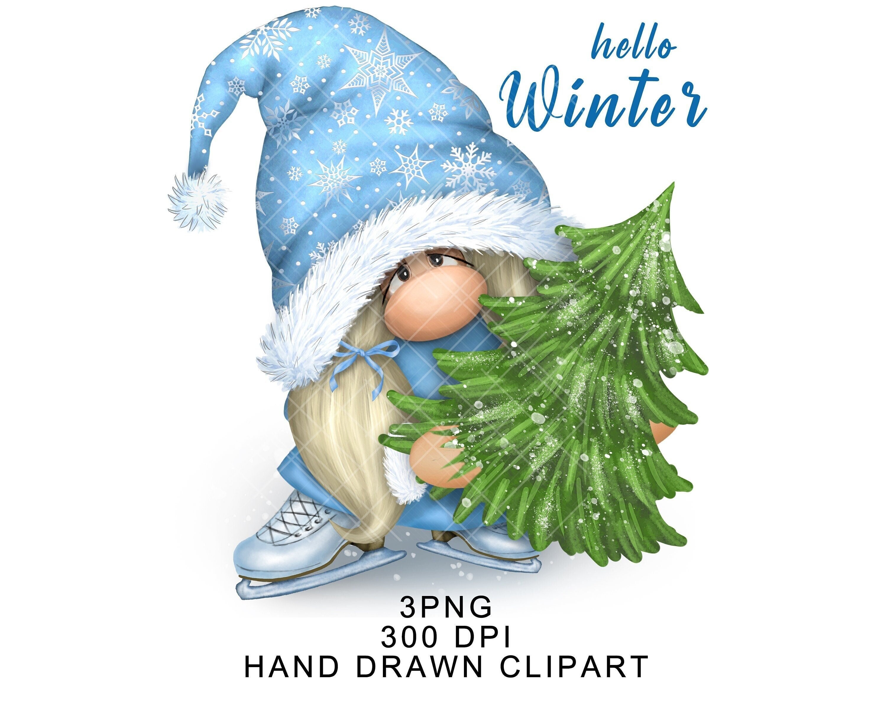 Hello Winter Gnome Skates PNG Clipart Digital Cute Gonk - Etsy