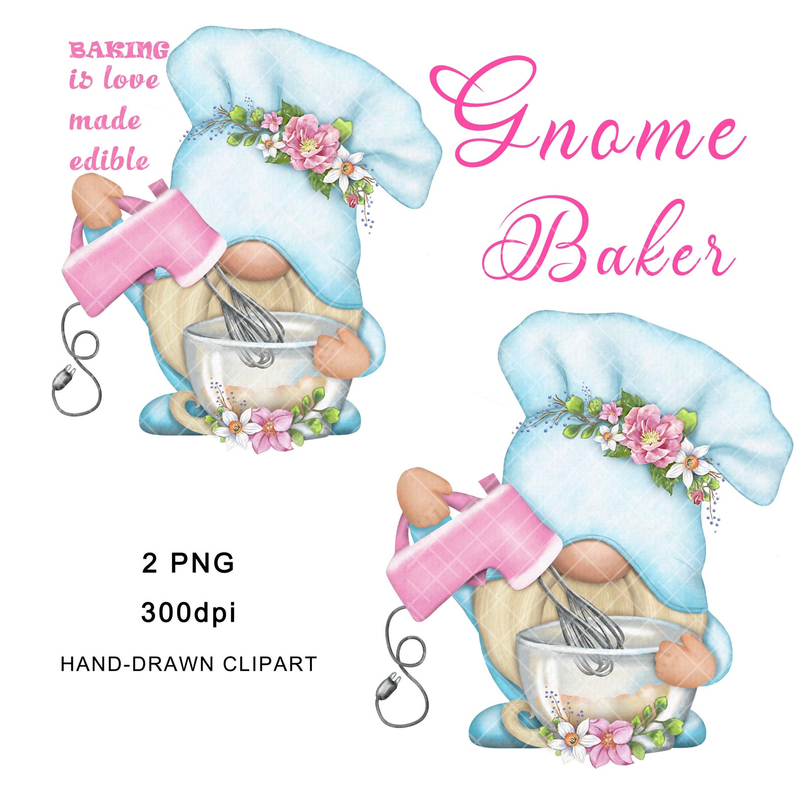 Baker Gnome PNG Apron Funny Bake Clipart Cute Gonk Chef Watercolor ...