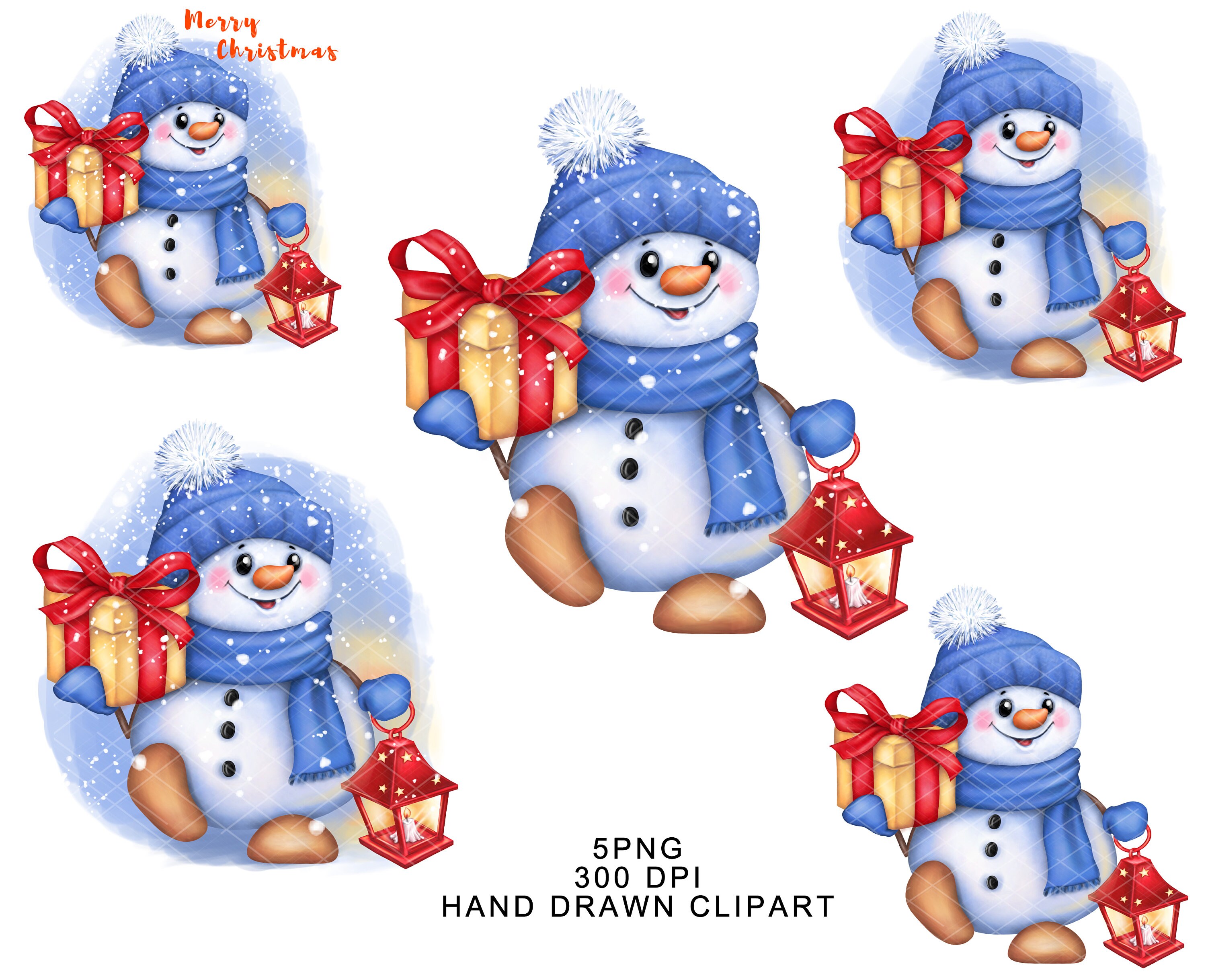 Cute Snowman PNG Clipart Watercolor Merry Christmas - Etsy