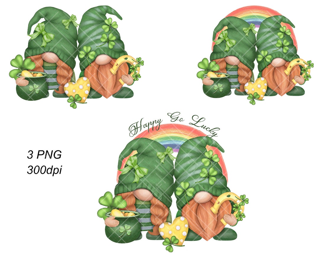 St Patricks Day Gnomes PNG Clipart Shamrock Horseshoe Watercolor Hand ...