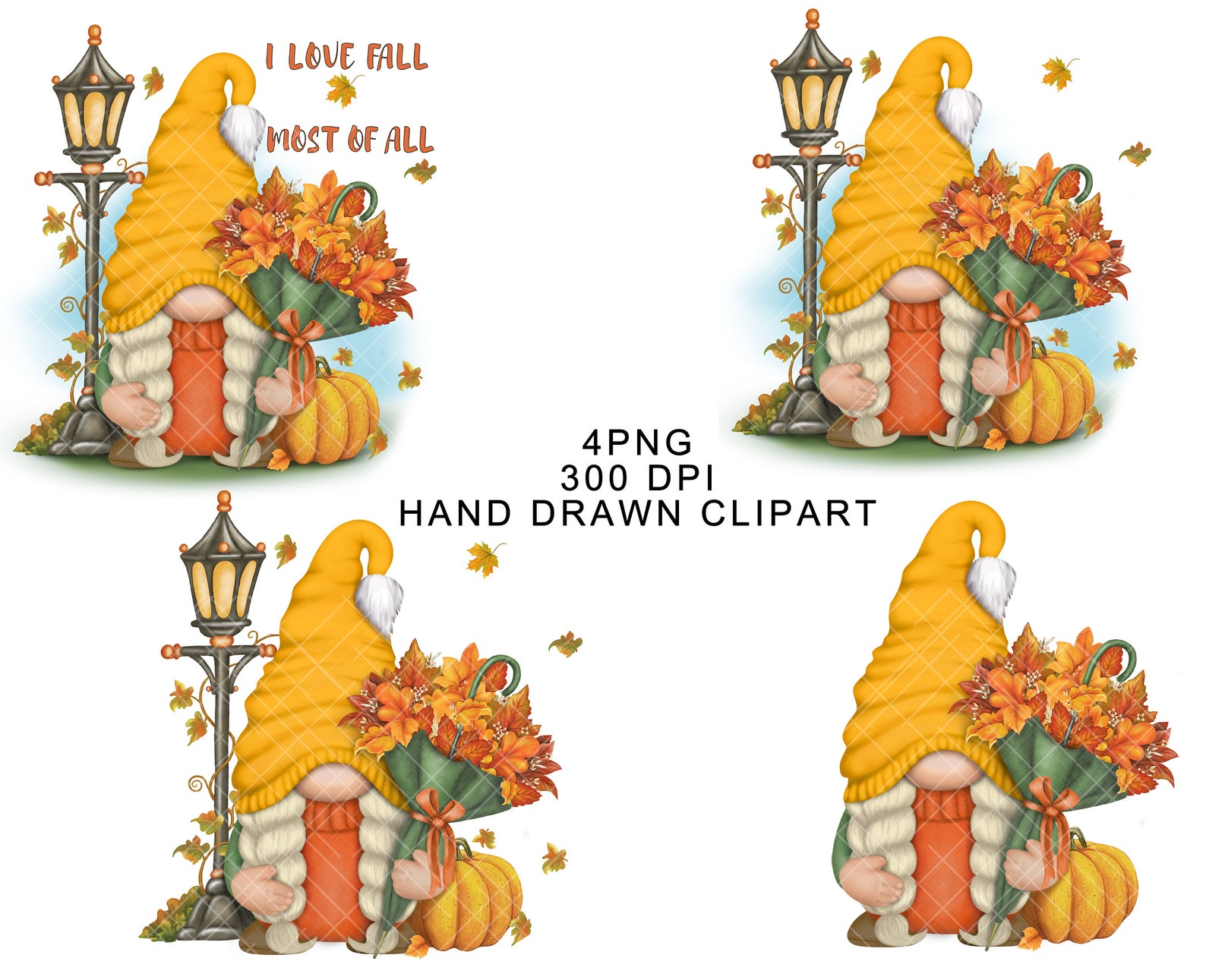 I Love Fall Gnome PNG Clipart Cute Autumn Pumpkin Thanksgiving - Etsy