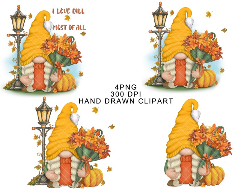 I Love Fall Gnome PNG Clipart Cute Autumn Pumpkin Thanksgiving - Etsy