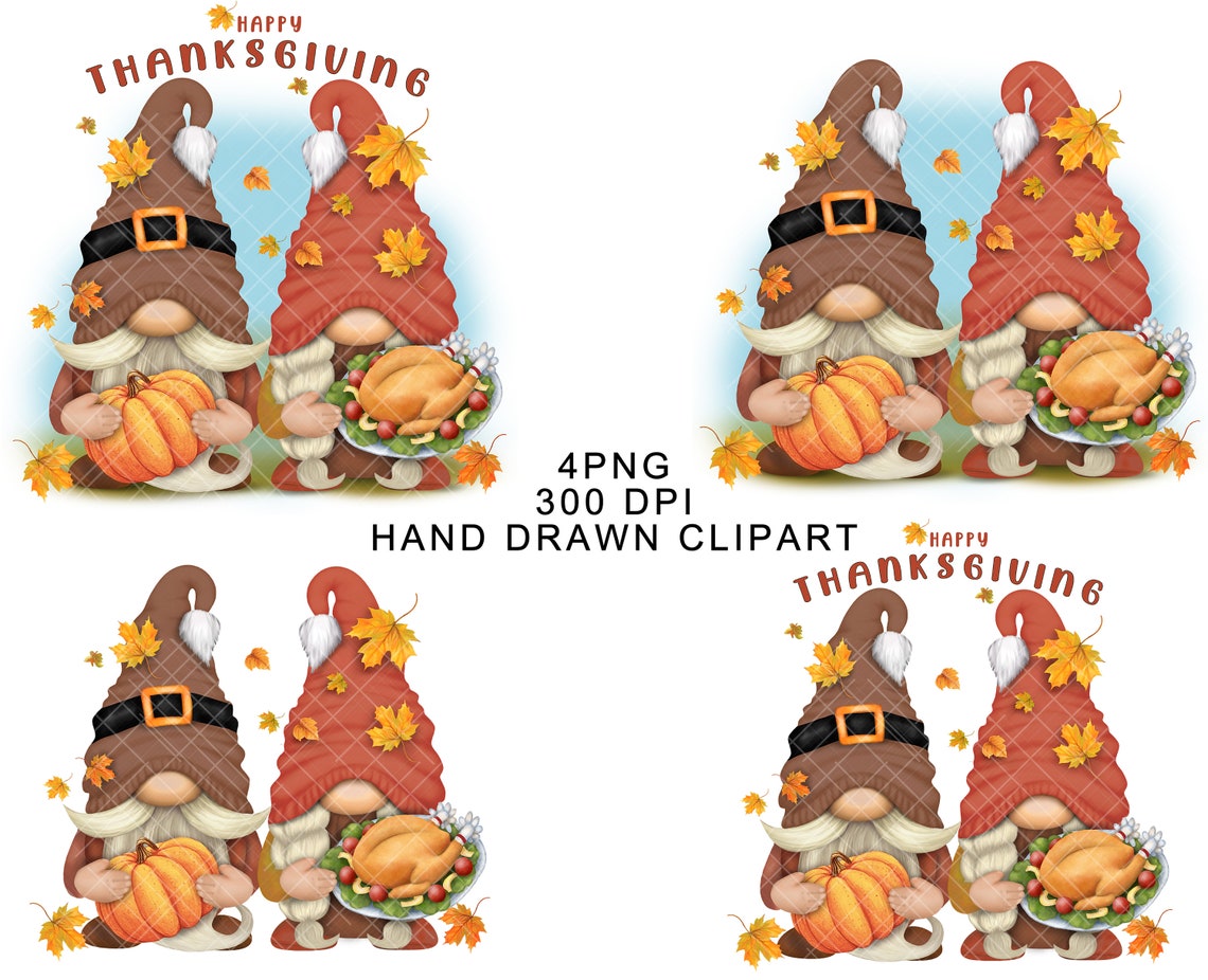 Thanksgivin Gnomes PNG Clipart Autumn Cute Characters Turkey - Etsy