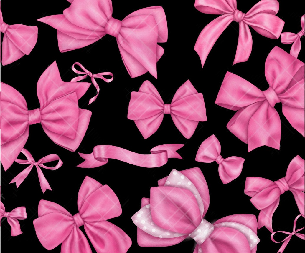 Watercolor Pink Ribbon Bows PNG Clipart Graphics Handpainted - Etsy