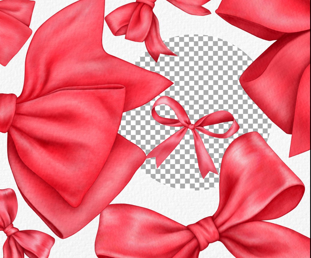 Watercolor Red Ribbon Bows PNG Clipart Graphics Handpainted - Etsy