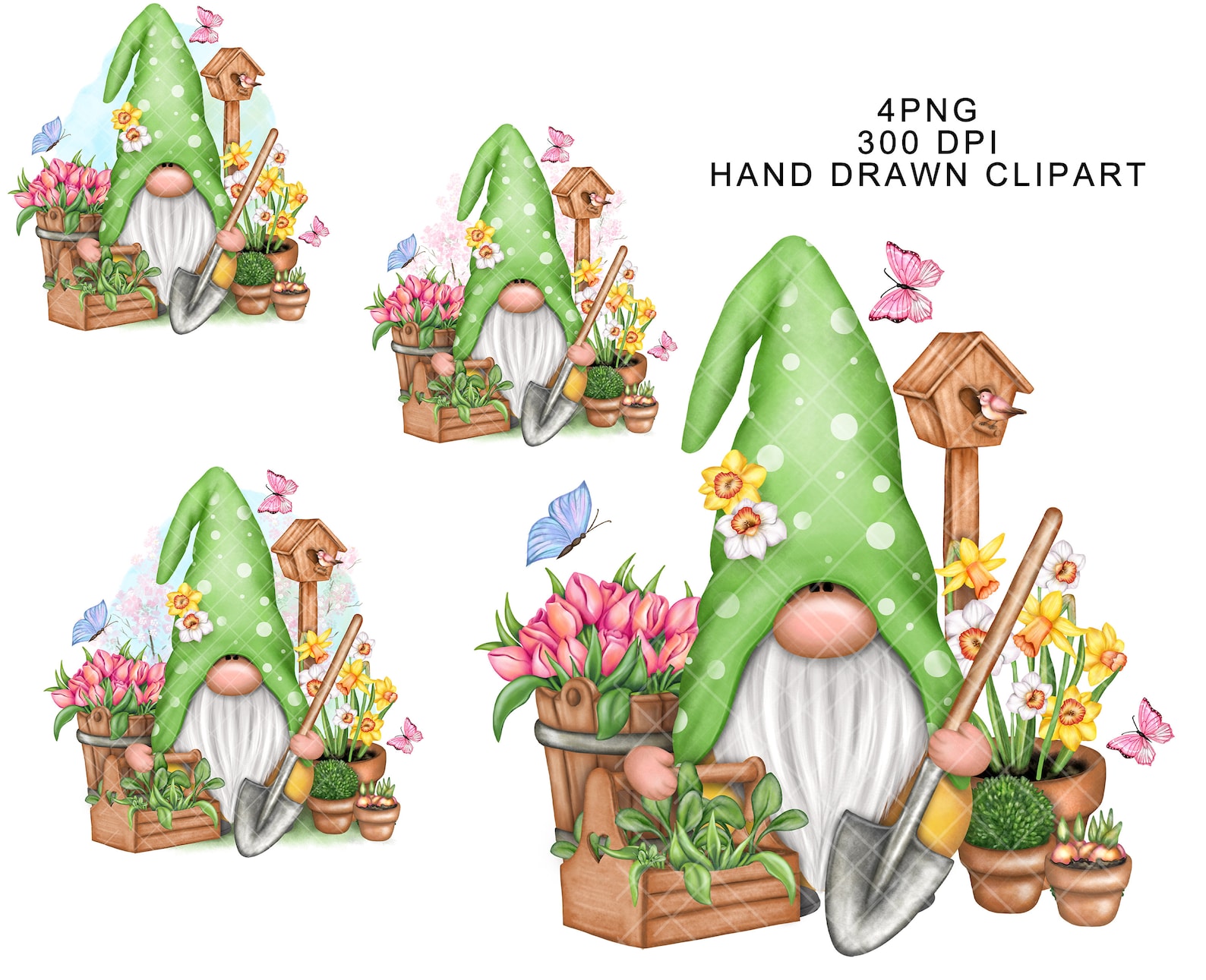 Garden Gnome PNG Spring Clipart Cute Gonk Decal Tumbler Green - Etsy