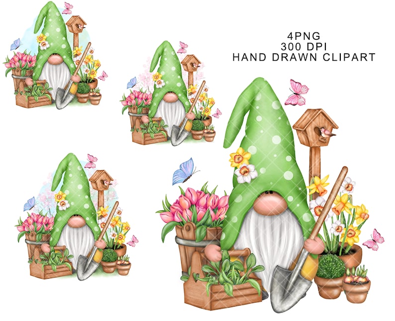 Garden Gnome PNG Spring Clipart Cute Gonk Decal Tumbler Green - Etsy