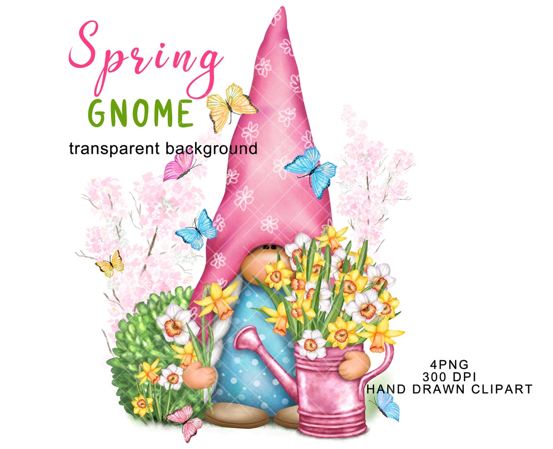Spring Gnome PNG Bouquet Girl Garden Clipart Cute Gonk Decal - Etsy