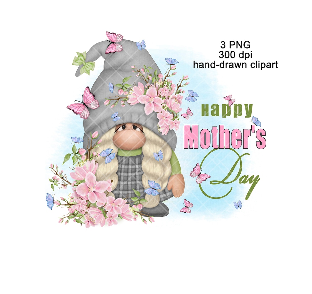 Mothers Day Gnome PNG Clipart Cute Gonk Pink Flowers Image - Etsy