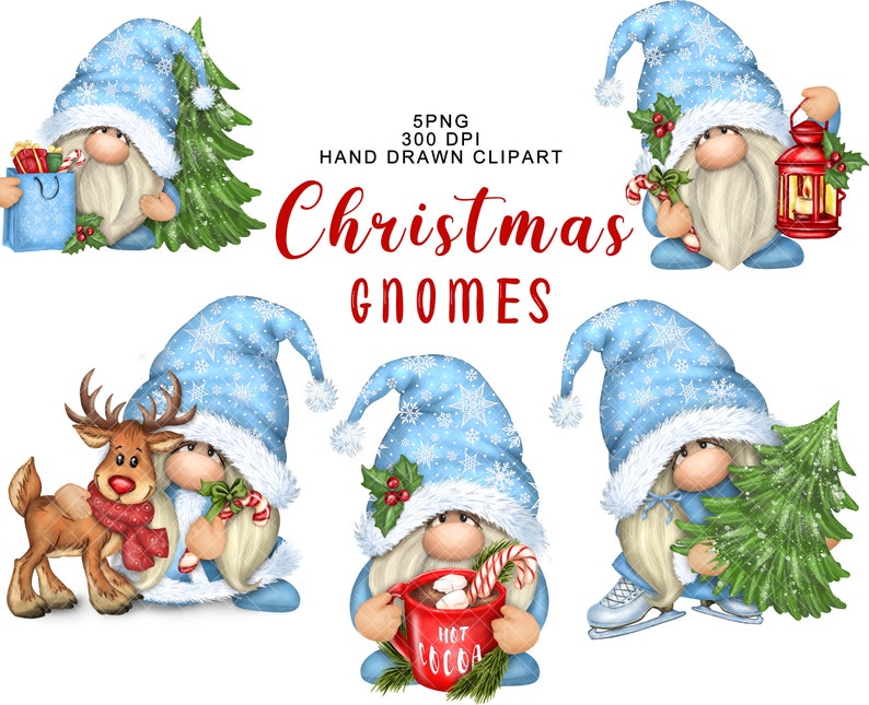 Christmas Gnomes PNG Clipart Cute Gonk Digital Watercolor - Etsy