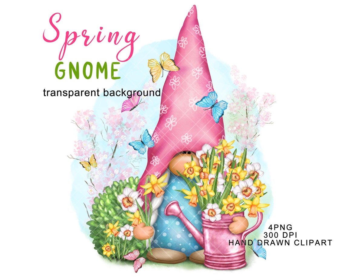 Spring Gnome PNG Bouquet Girl Garden Clipart Cute Gonk Decal - Etsy