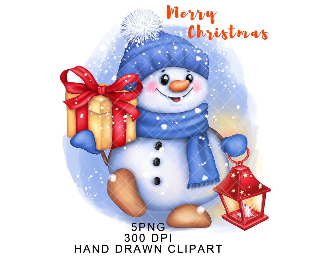 Cute Snowman PNG Clipart Watercolor Merry Christmas - Etsy