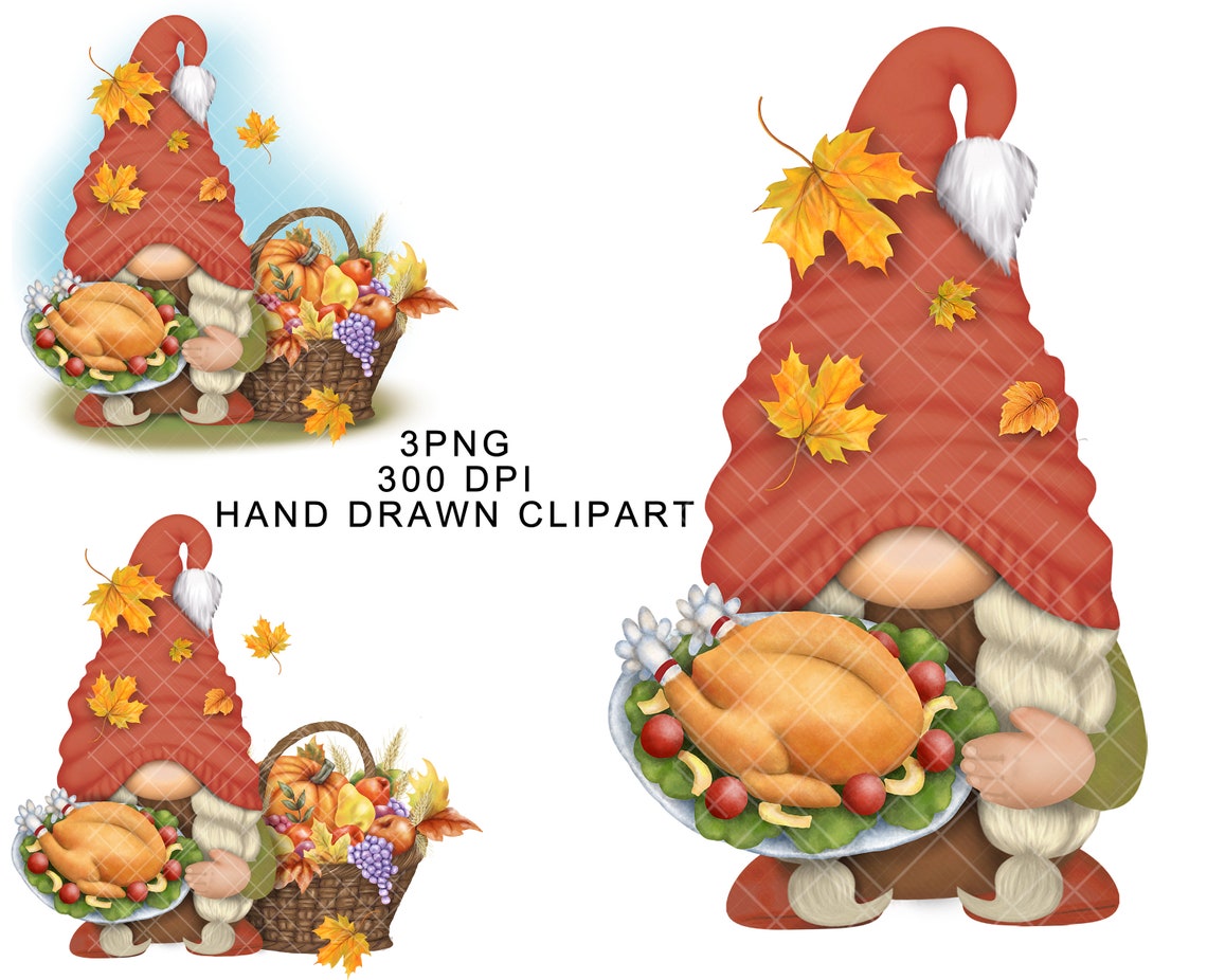 Thanksgivin Gnome PNG Clipart Autumn Gonk Cute Turkey Pumpkins - Etsy