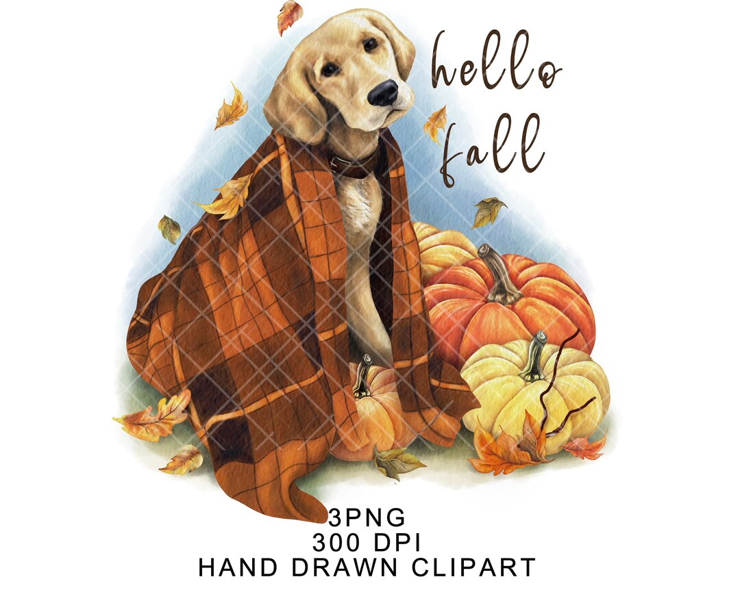 Hello Fall Dog PNG Clipart Autumn Design Cute Pumpkins Watercolor ...