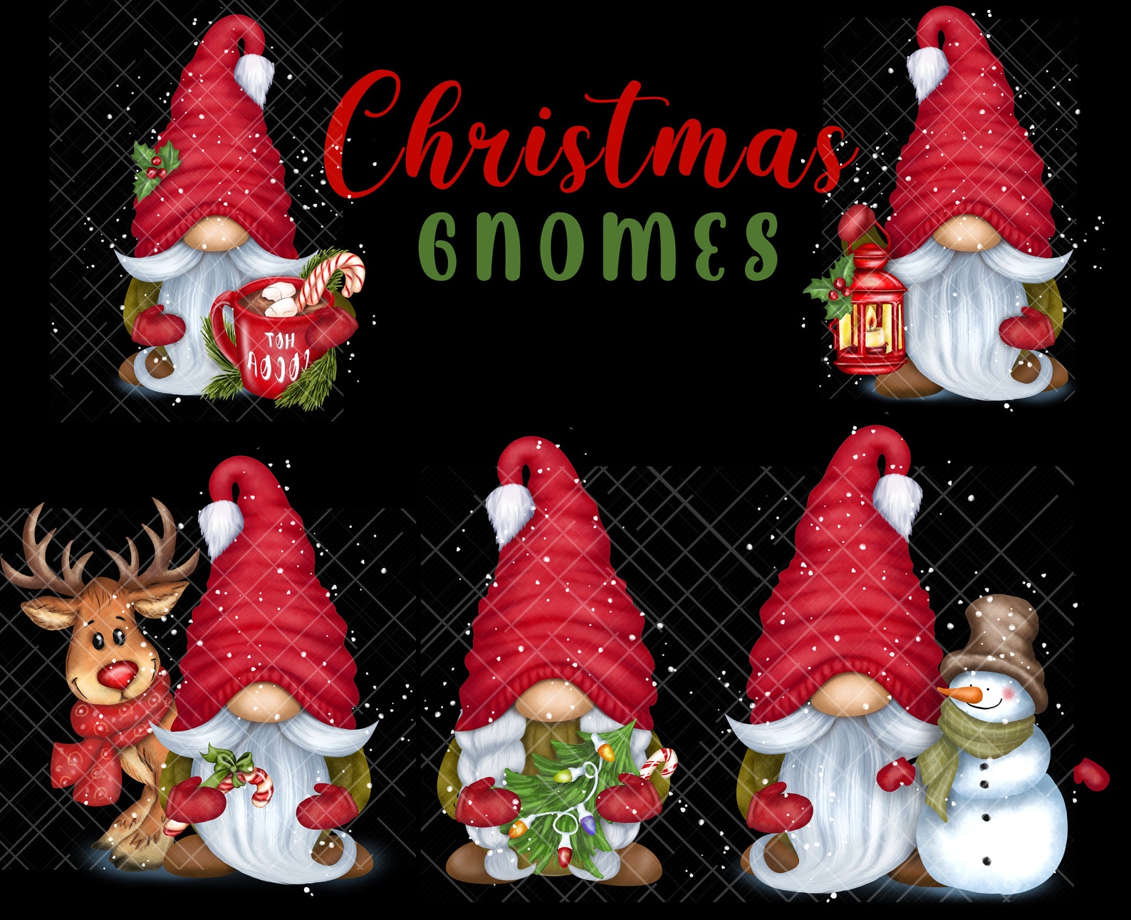 Christmas Gnomes PNG Clipart Cute Gonk Digital Watercolor - Etsy