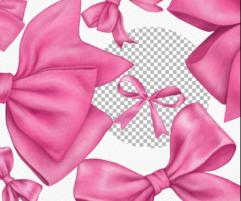 Watercolor Pink Ribbon Bows PNG Clipart Graphics Handpainted - Etsy