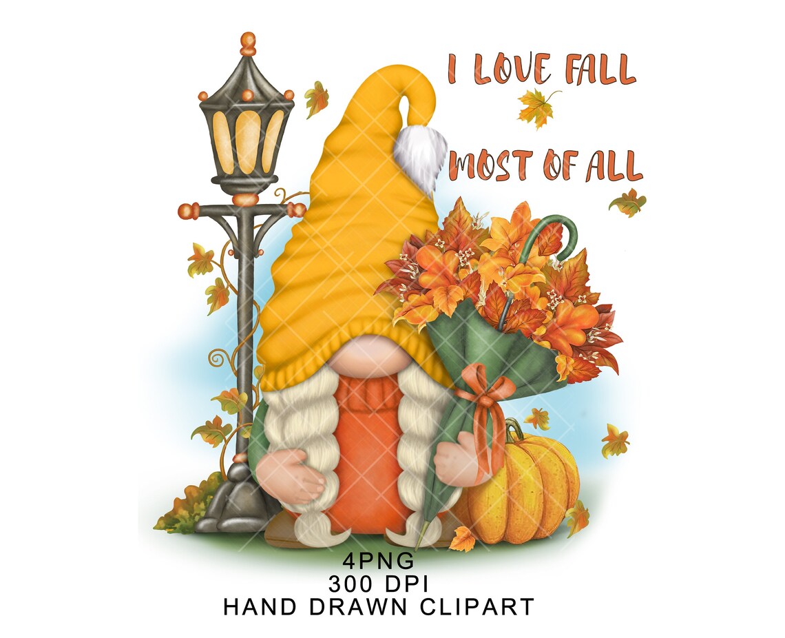 I Love Fall Gnome PNG Clipart Cute Autumn Pumpkin Thanksgiving - Etsy