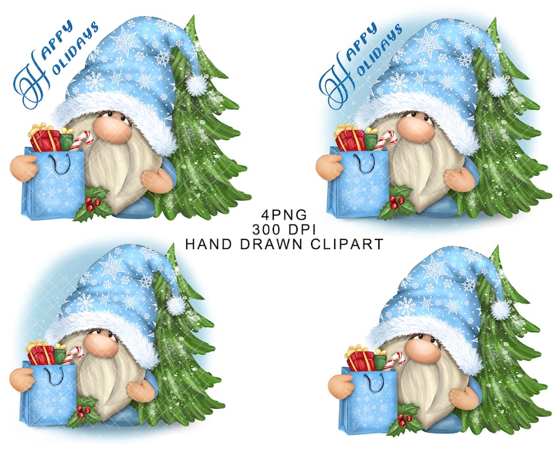 Happy Holidays Gnome Winter PNG Clipart Digital Cute Gonk - Etsy