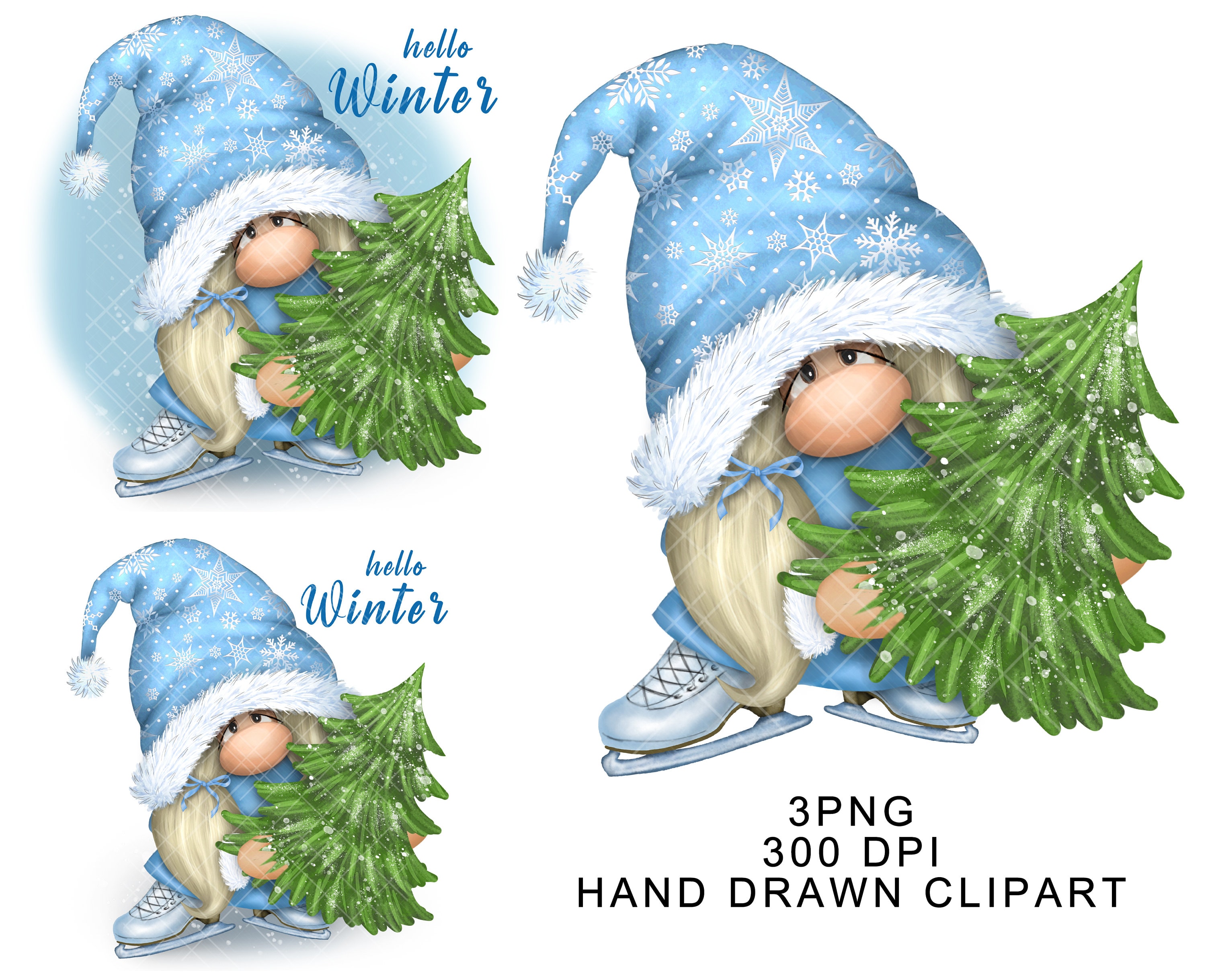 Hello Winter Gnome Skates PNG Clipart Digital Cute Gonk - Etsy