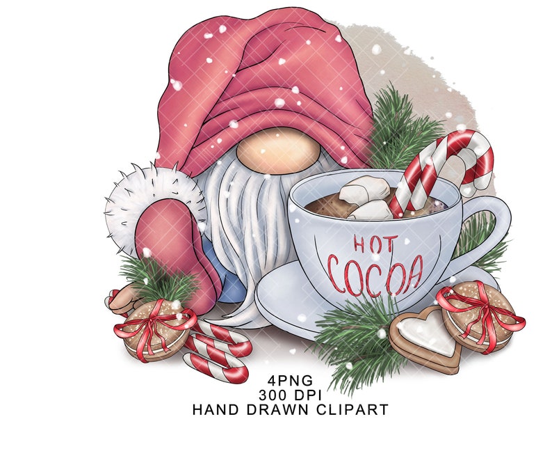 Christmas Gnome PNG Hot Cocoa Pink Winter Clipart Digital Gonk - Etsy