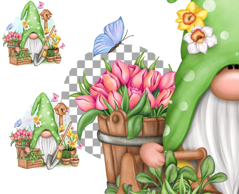 Garden Gnome PNG Spring Clipart Cute Gonk Decal Tumbler Green - Etsy