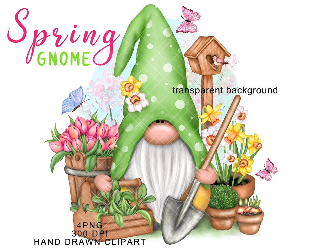 Garden Gnome PNG Spring Clipart Cute Gonk Decal Tumbler Green ...