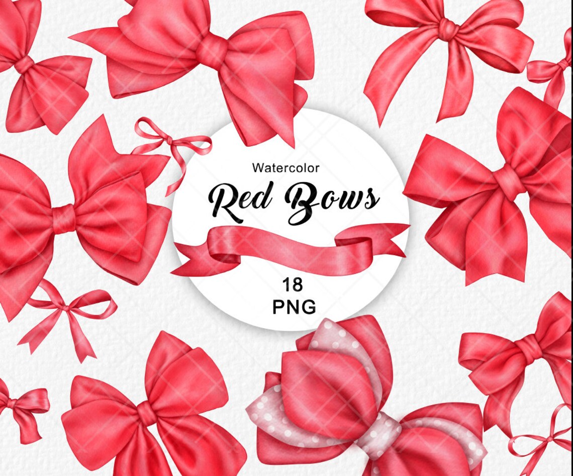 Watercolor Red Ribbon Bows PNG Clipart Graphics Handpainted - Etsy