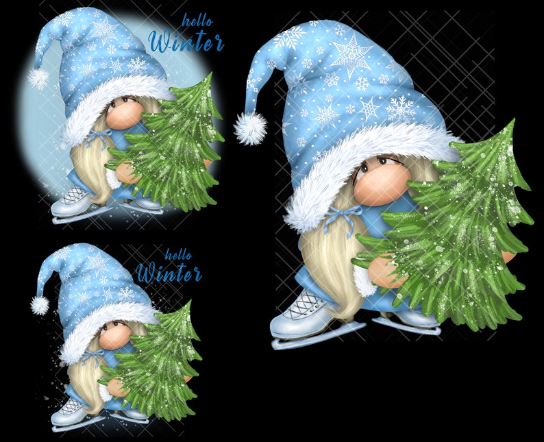 Hello Winter Gnome Skates PNG Clipart Digital Cute Gonk - Etsy