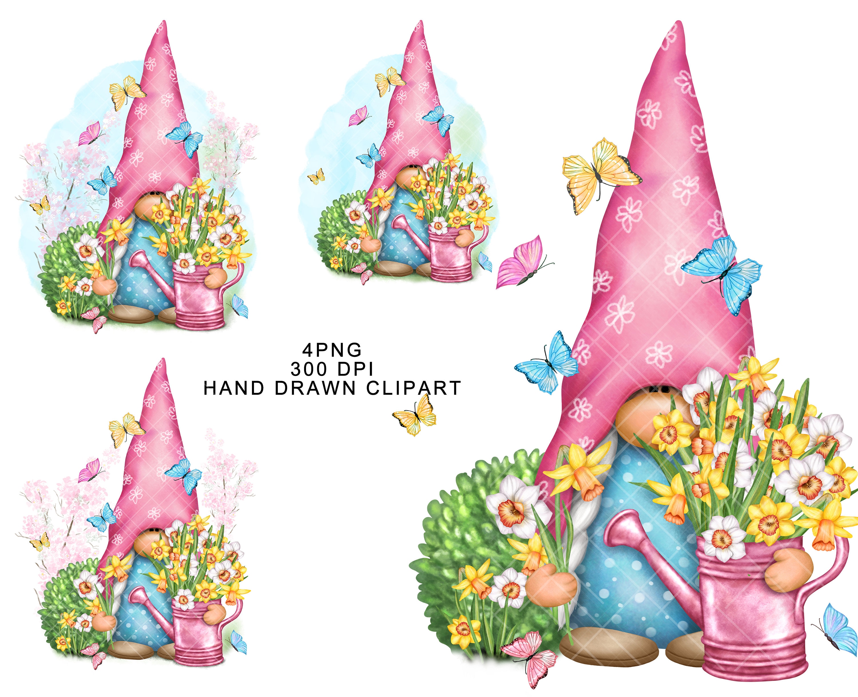 Spring Gnome PNG Bouquet Girl Garden Clipart Cute Gonk Decal - Etsy