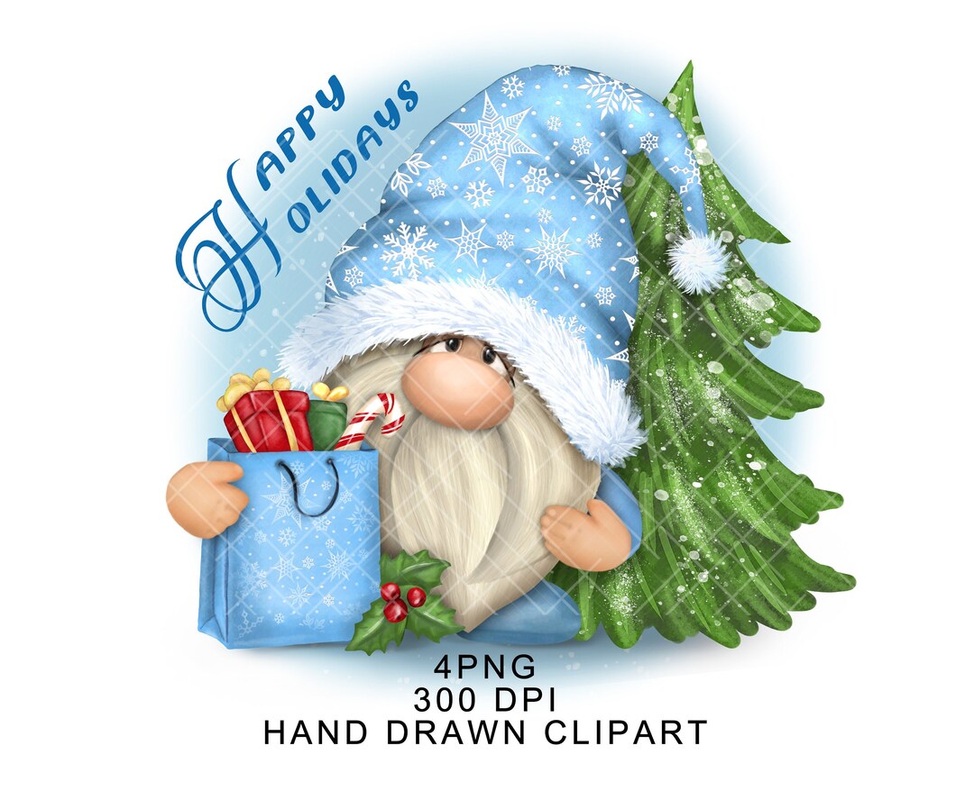 Happy Holidays Gnome Winter PNG Clipart Digital Cute Gonk - Etsy