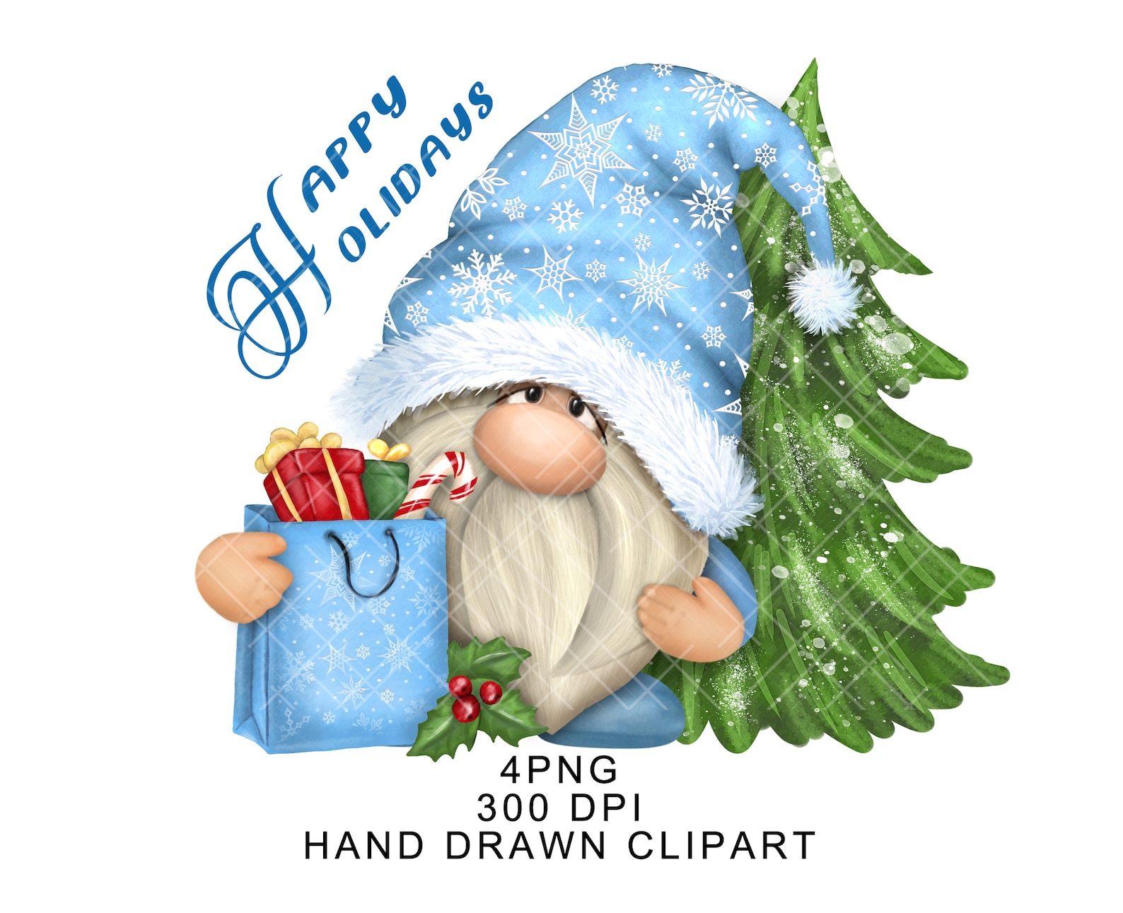 Happy Holidays Gnome Winter PNG Clipart Digital Cute Gonk - Etsy