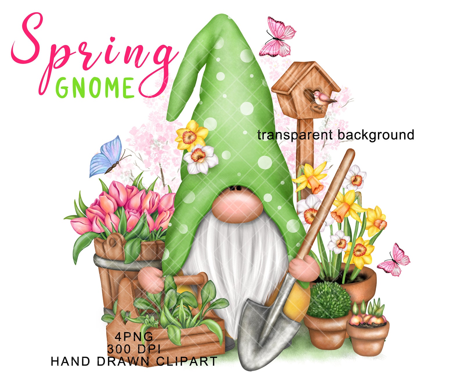 Garden Gnome PNG Spring Clipart Cute Gonk Decal Tumbler Green - Etsy