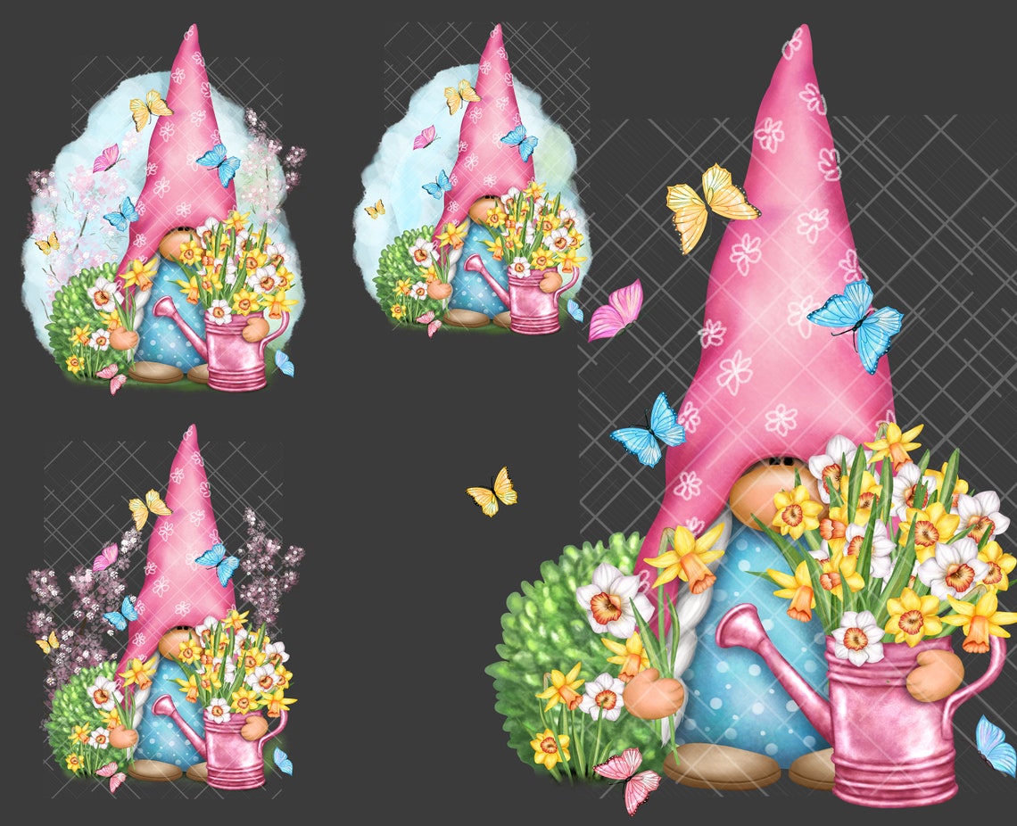 Spring Gnome PNG Bouquet Girl Garden Clipart Cute Gonk Decal - Etsy
