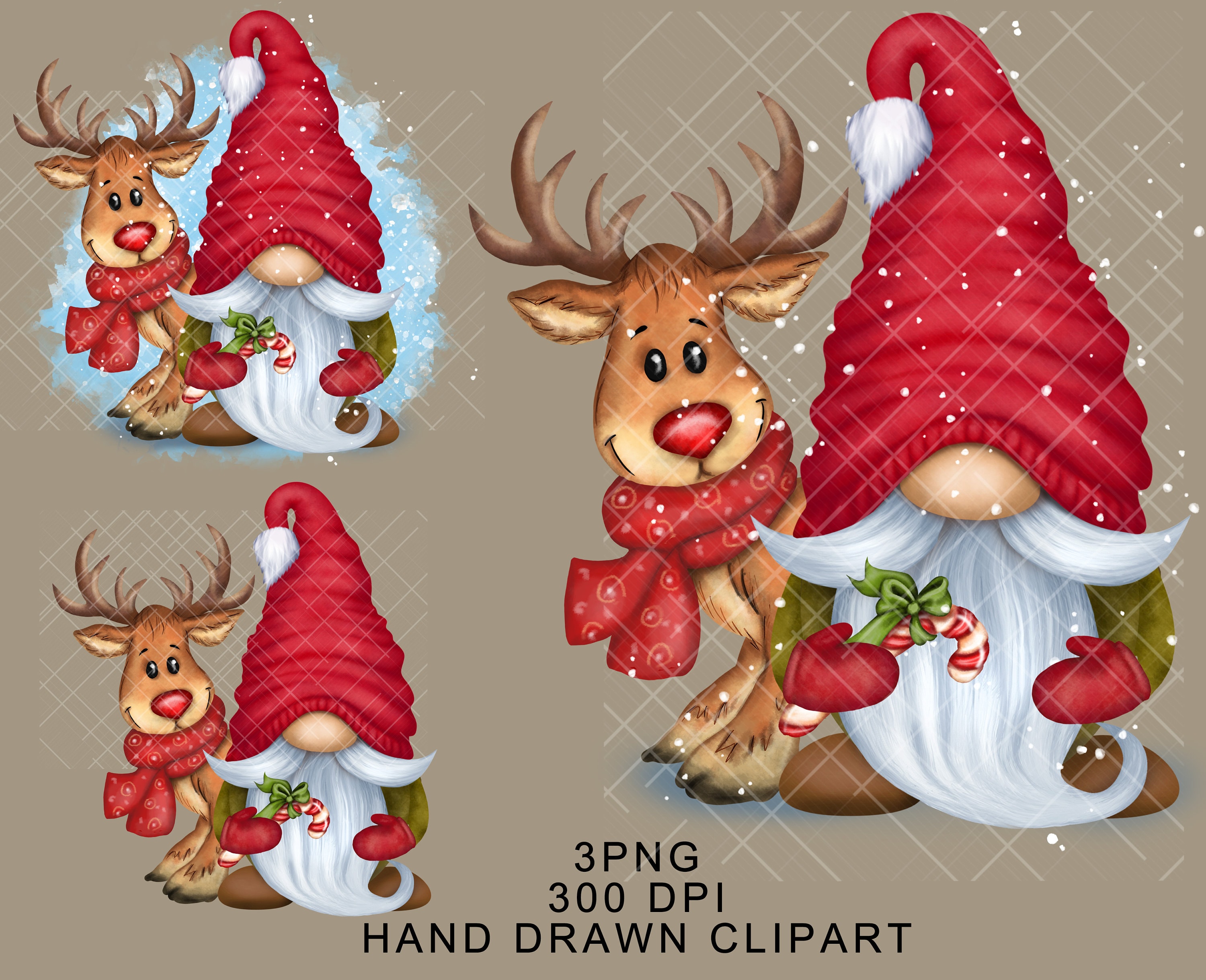 Christmas Deer Gnome PNG Winter Clipart Digital Cute Gonk - Etsy