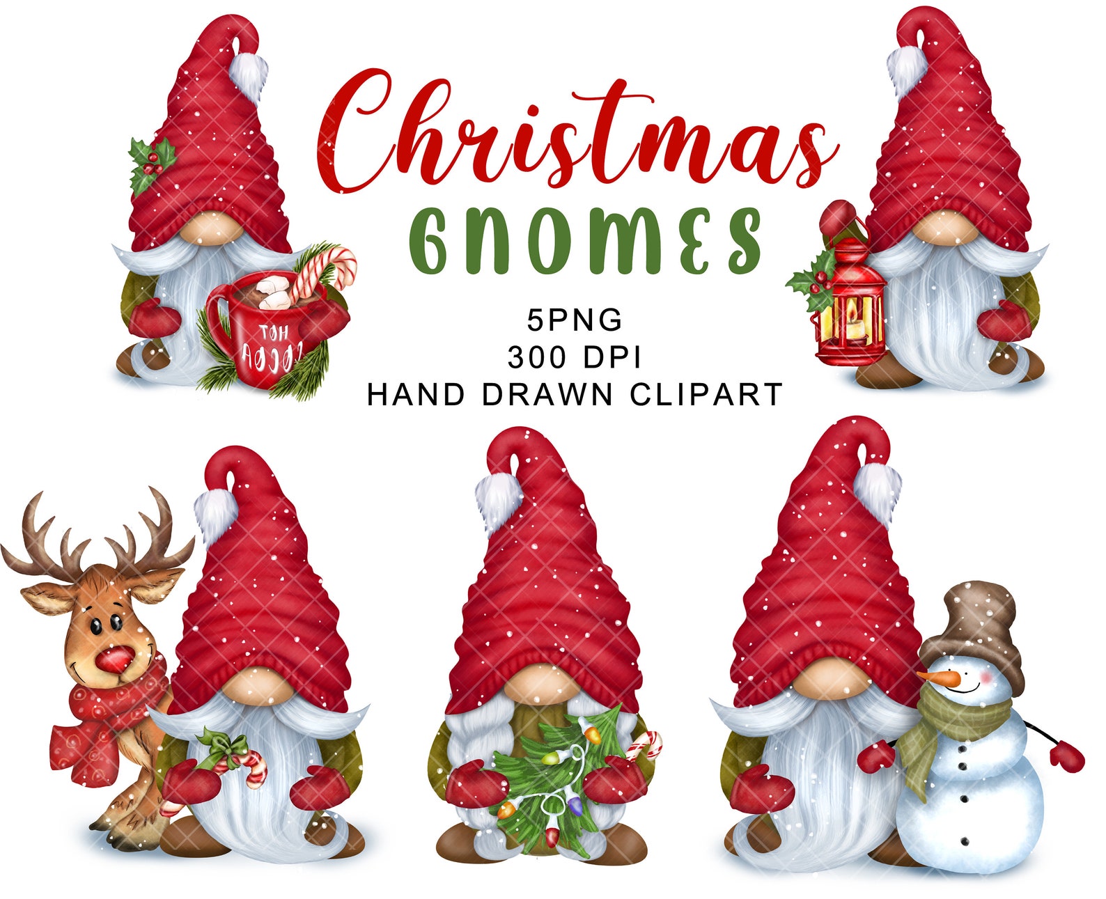 Christmas Gnomes PNG Clipart Cute Gonk Digital Watercolor - Etsy
