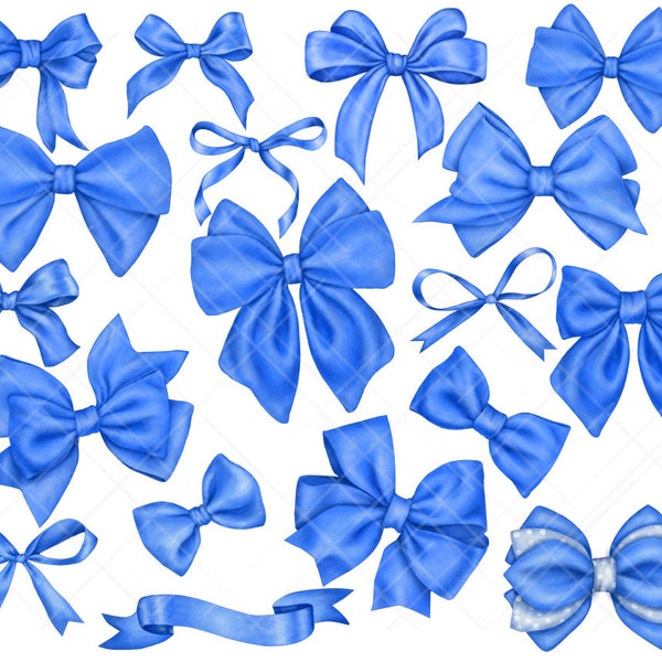 Blue Watercolor Bow Clipart - Etsy
