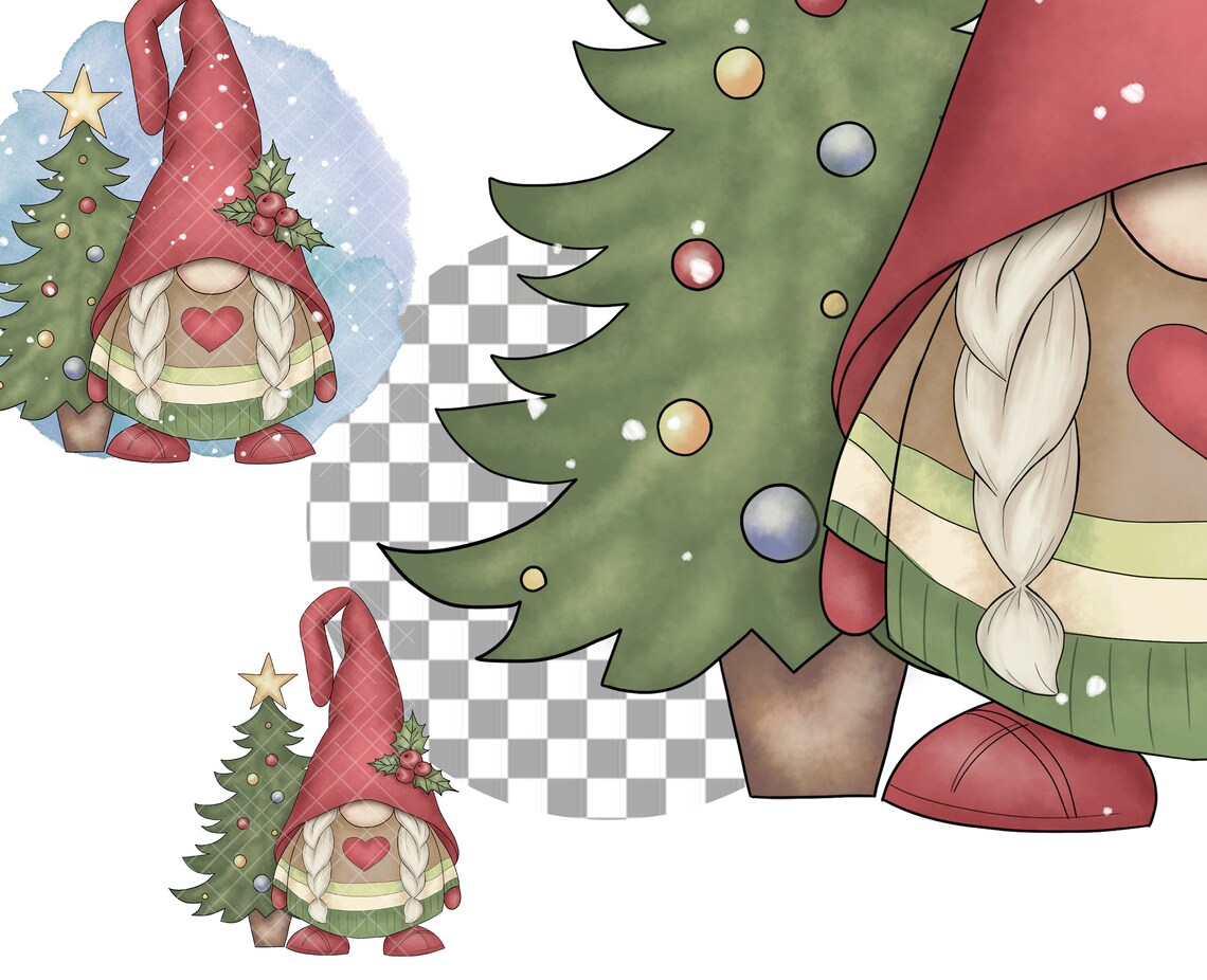 Gnome Christmas Tree PNG Clipart Winter Snow Digital Cute Gonk - Etsy