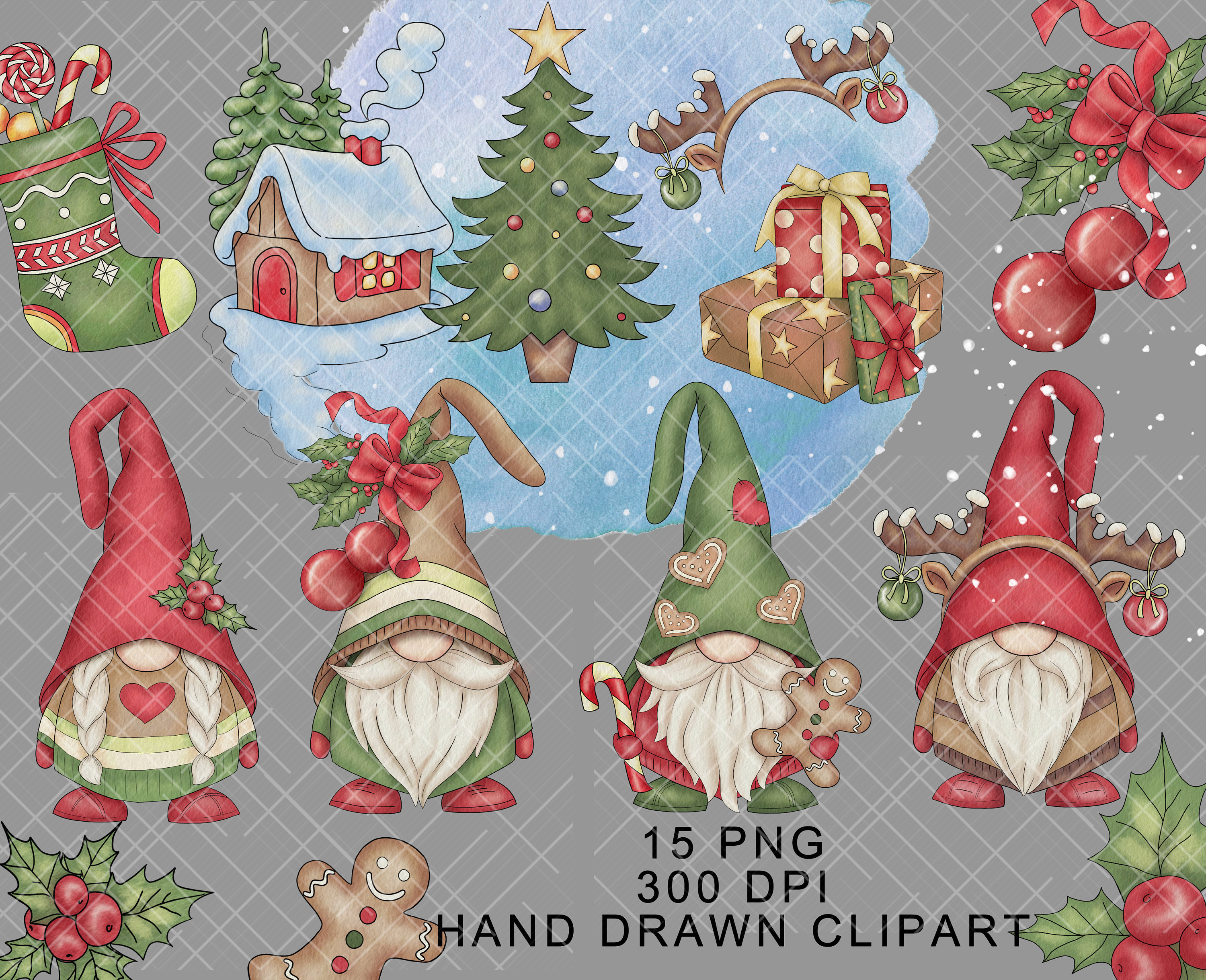 Christmas Gnomes PNG Cute Gonk Digital Red Watercolor Clipart - Etsy