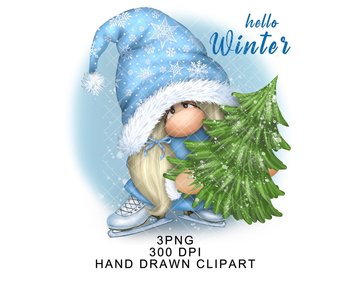 Hello Winter Gnome Skates PNG Clipart Digital Cute Gonk - Etsy
