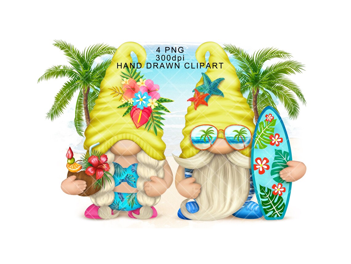 Summer Gnome PNG Tropical Clipart Blue Cute Gonk Surfing - Etsy
