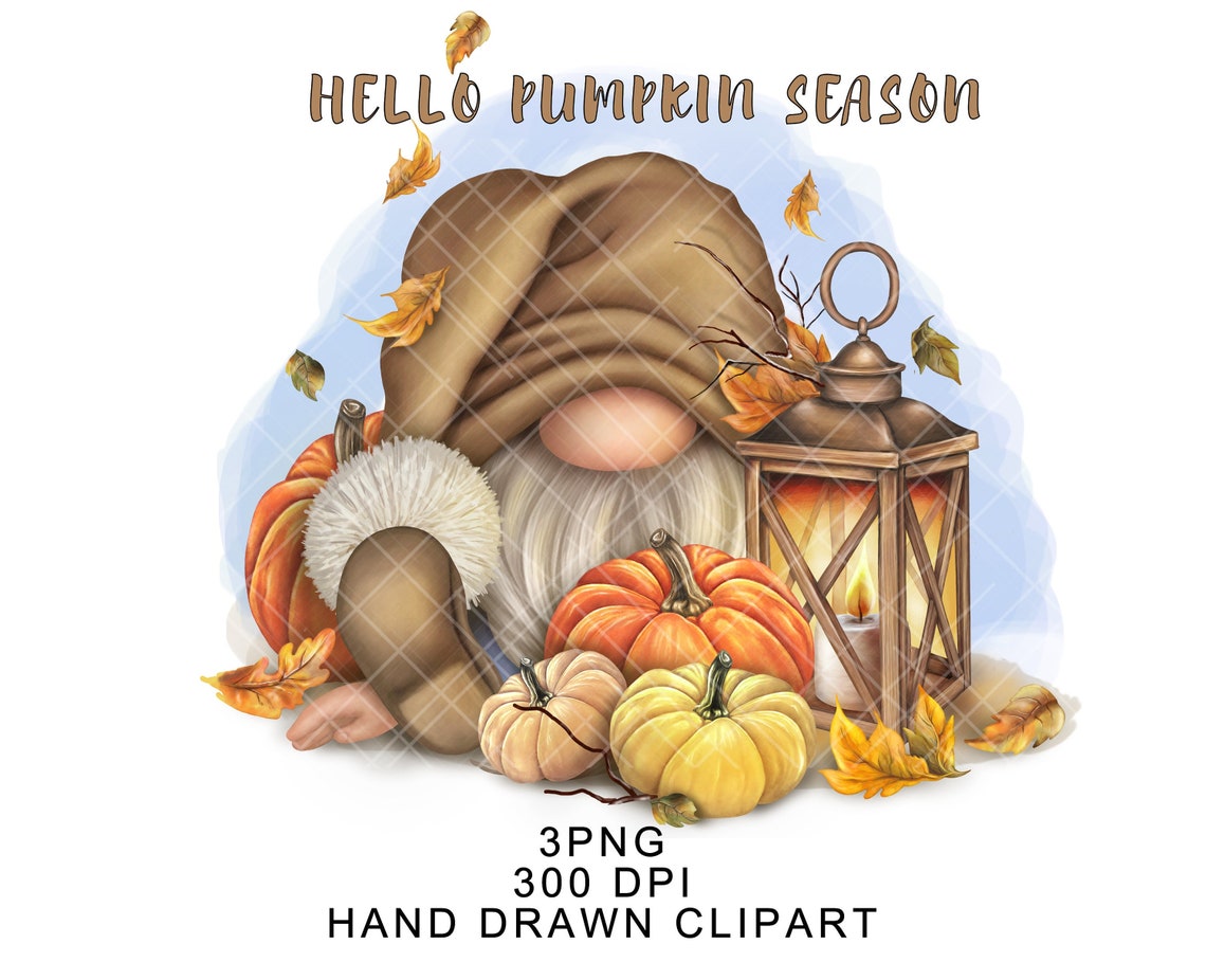 Fall Gnome PNG Clipart Autumn Hello Pumpkin Season Watercolor - Etsy