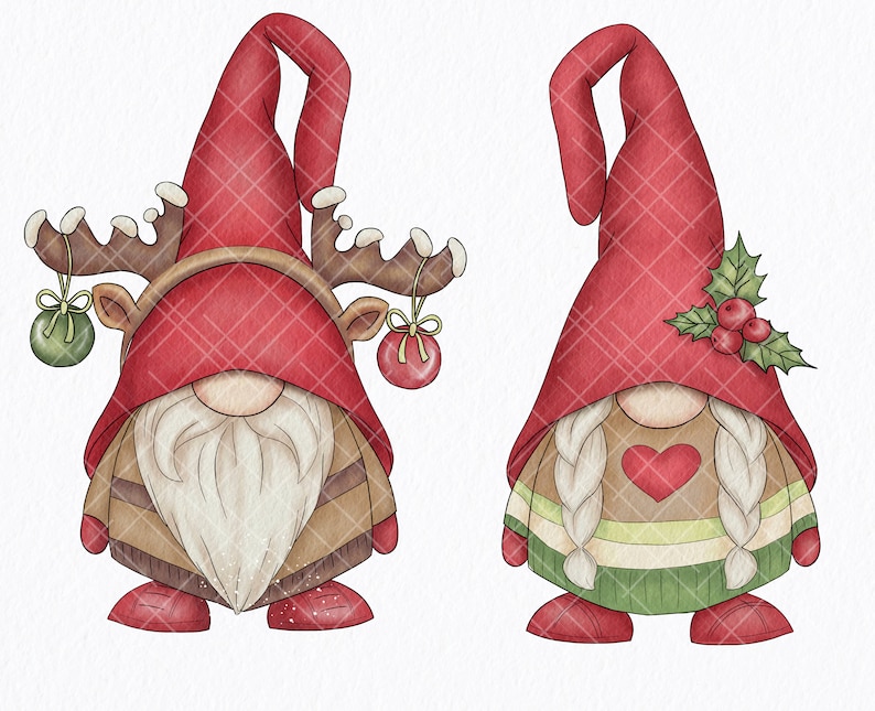 Christmas Gnomes PNG Cute Gonk Digital Red Watercolor Clipart - Etsy