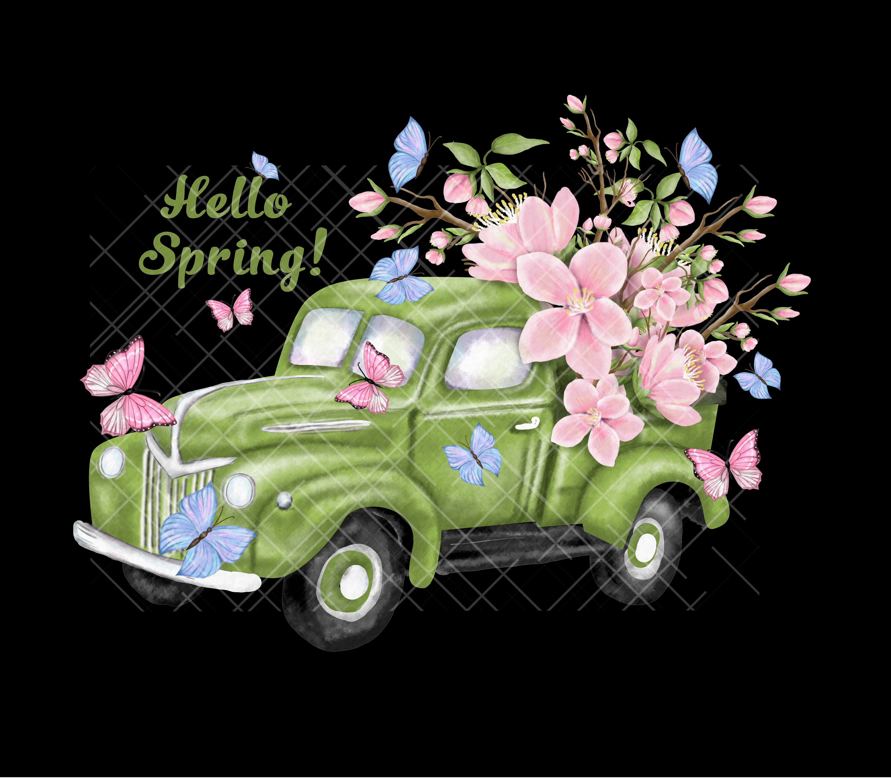 Cute Spring Truck With Pink Flowers Clipart PNG Graphics Design ...