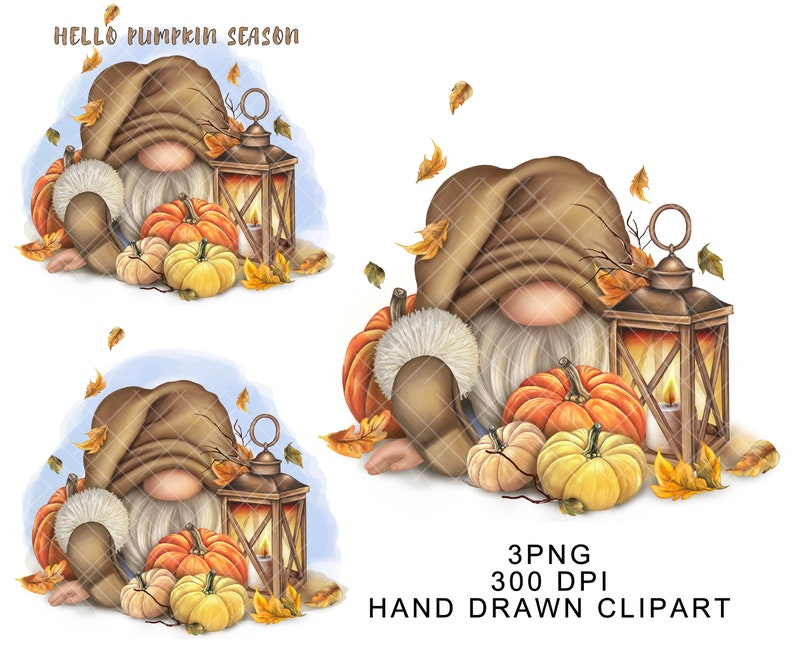 Fall Gnome PNG Clipart Autumn Hello Pumpkin Season Watercolor - Etsy